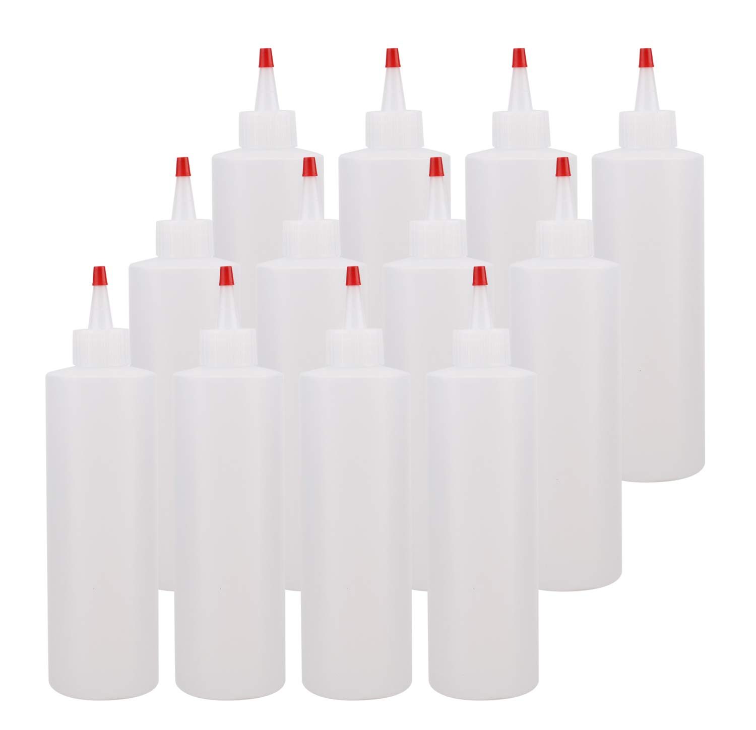 Bekith 12-pack 16 Ounce Plastic Squeeze Condiment Bottles with Red Tip Cap - Squirt Bottle For Ketchup, BBQ, Sauces, Syrup, Condiments, Dressings, Arts and Crafts