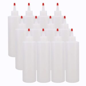 Bekith 12-pack 16 Ounce Plastic Squeeze Condiment Bottles with Red Tip Cap - Squirt Bottle For Ketchup, BBQ, Sauces, Syrup, Condiments, Dressings, Arts and Crafts