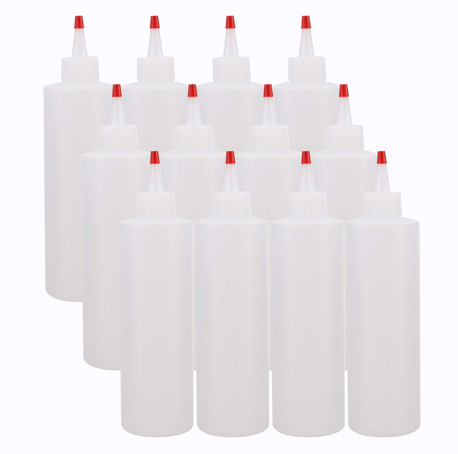 Bekith 12-pack 16 Ounce Plastic Squeeze Condiment Bottles with Red Tip Cap - Squirt Bottle For Ketchup, BBQ, Sauces, Syrup, Condiments, Dressings, Arts and Crafts