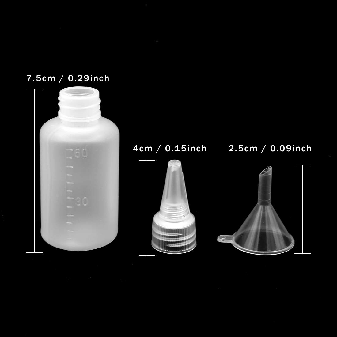 10pcs Clear Plastic Small Squeeze Bottles, 60ml/2oz Empty Squirt Bottle with Twist top Caps and 2pcs Mini Funnels for Sauce, Essential Oils, Liquids, Glue, Crafts