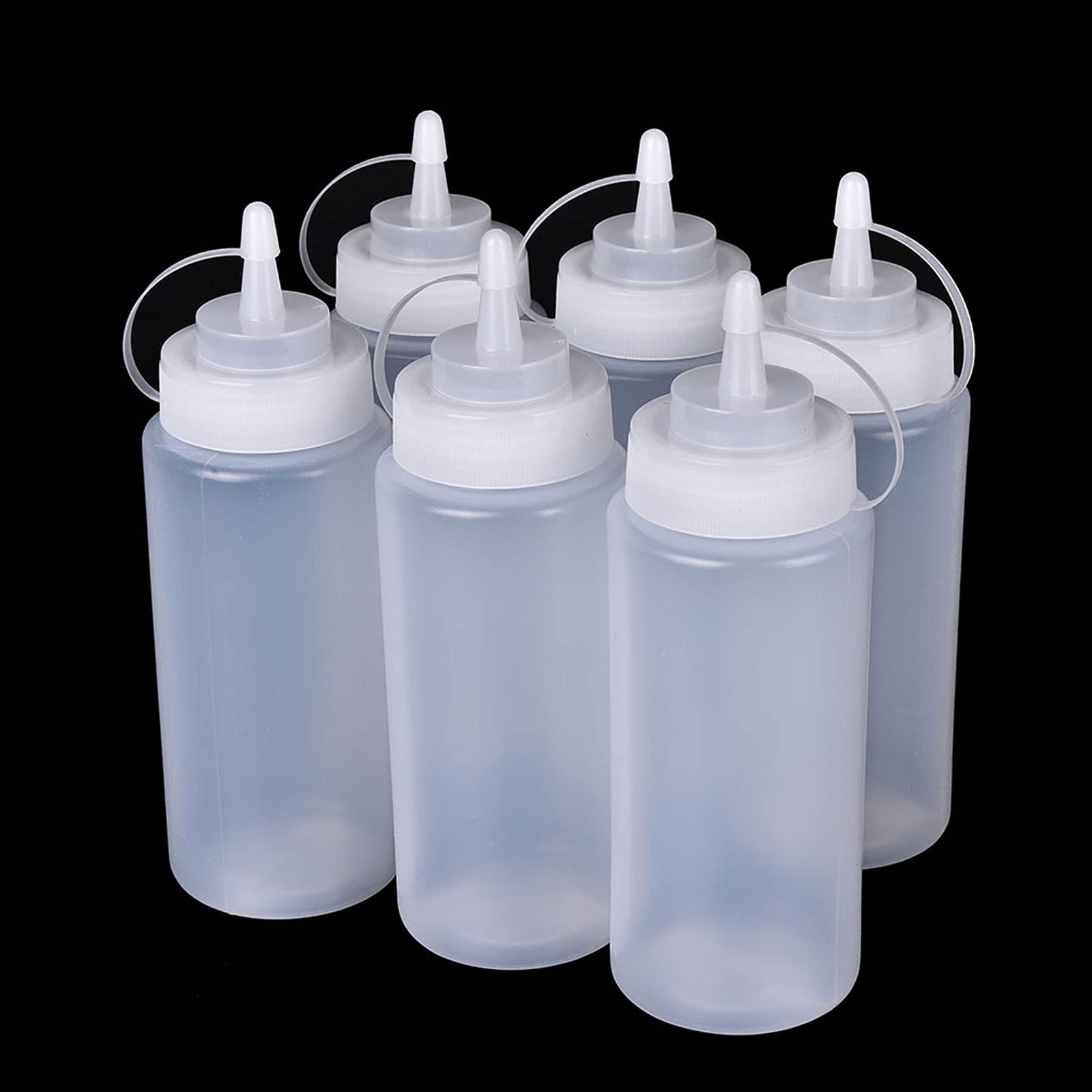 Plastic Translucent White Squeeze Condiment Bottles with Tip Cap,16 Oz,Set of 6Pcs