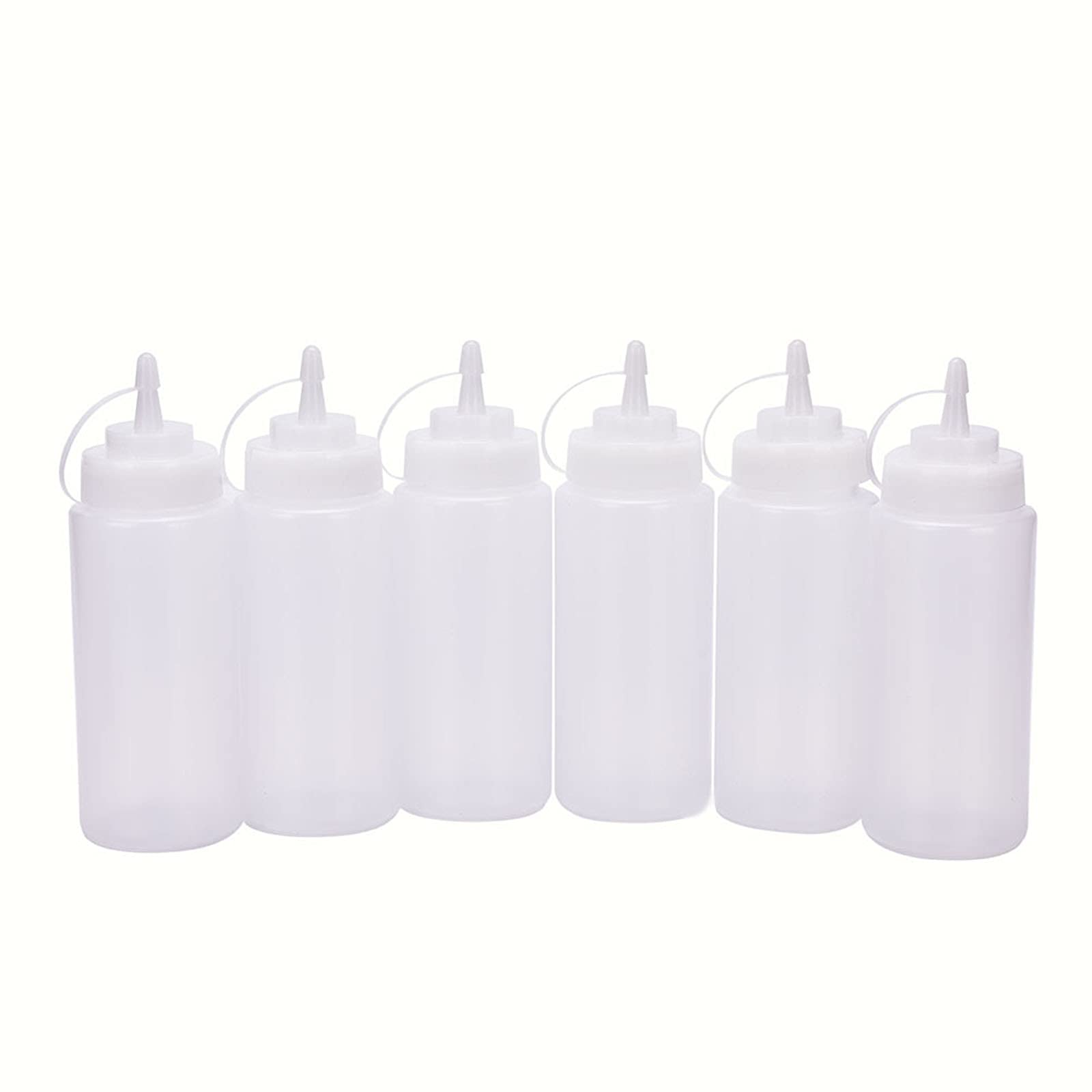 Plastic Translucent White Squeeze Condiment Bottles with Tip Cap,16 Oz,Set of 6Pcs