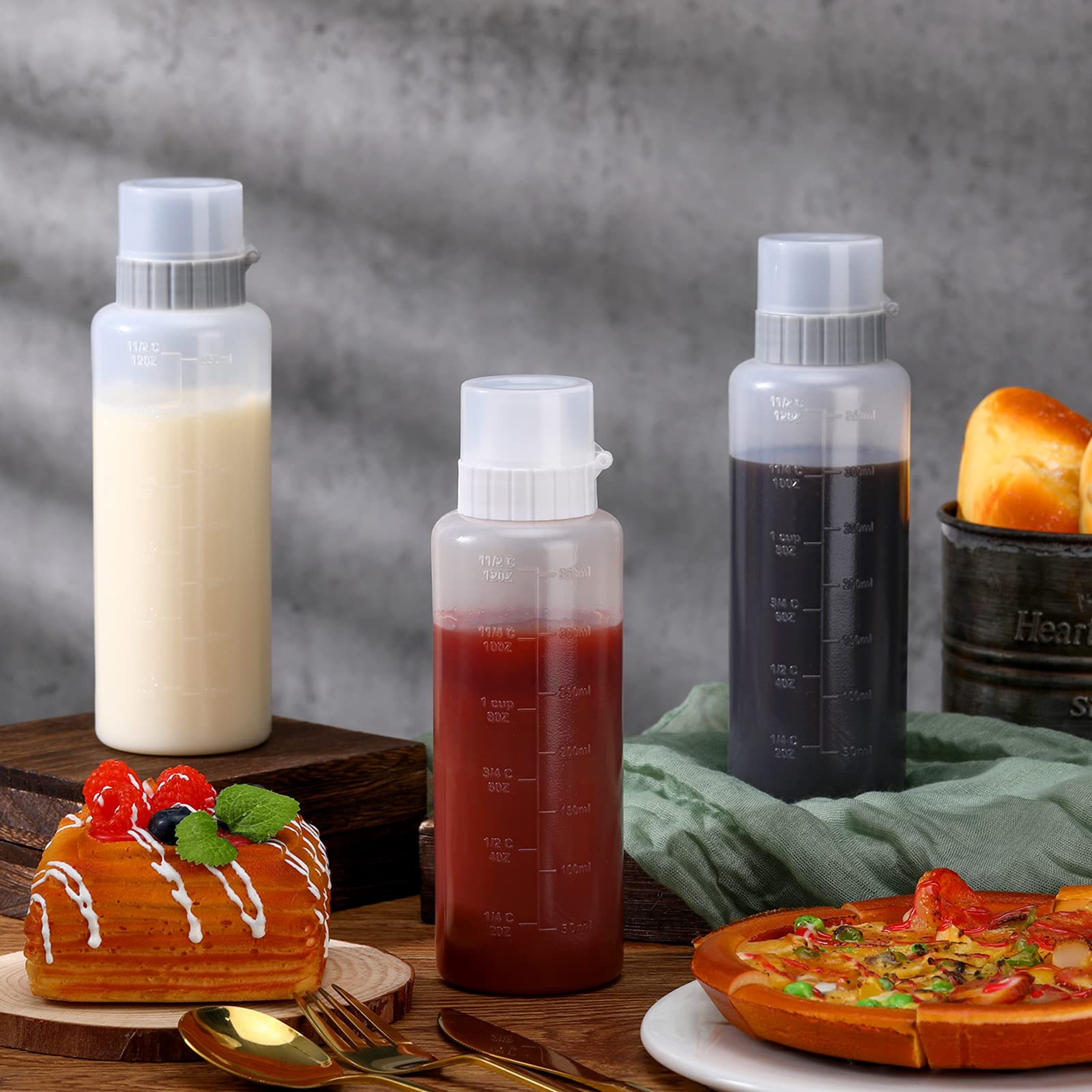 12 Pieces Porous Condiment Squeeze Bottle Refillable Condiment 5 Hole Container with Lid Syrup Squirt Bottle Sauce Dispenser Ketchup Bottle for BBQ, Oil, Hot Sauce, Salad Dressing, Cooking, 12oz