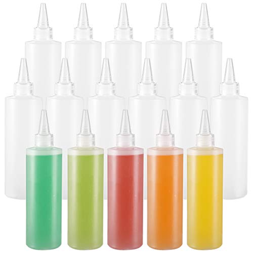 Yesland 16 Pack Plastic Squeeze Squirt Bottles with Leak-Proof Cap - 8 oz Condiment Bottles and Pancake Squeeze Bottle - Oil Squeeze Bottle for Ketchup, Liquids, Paint, Workshop and Pancake Art