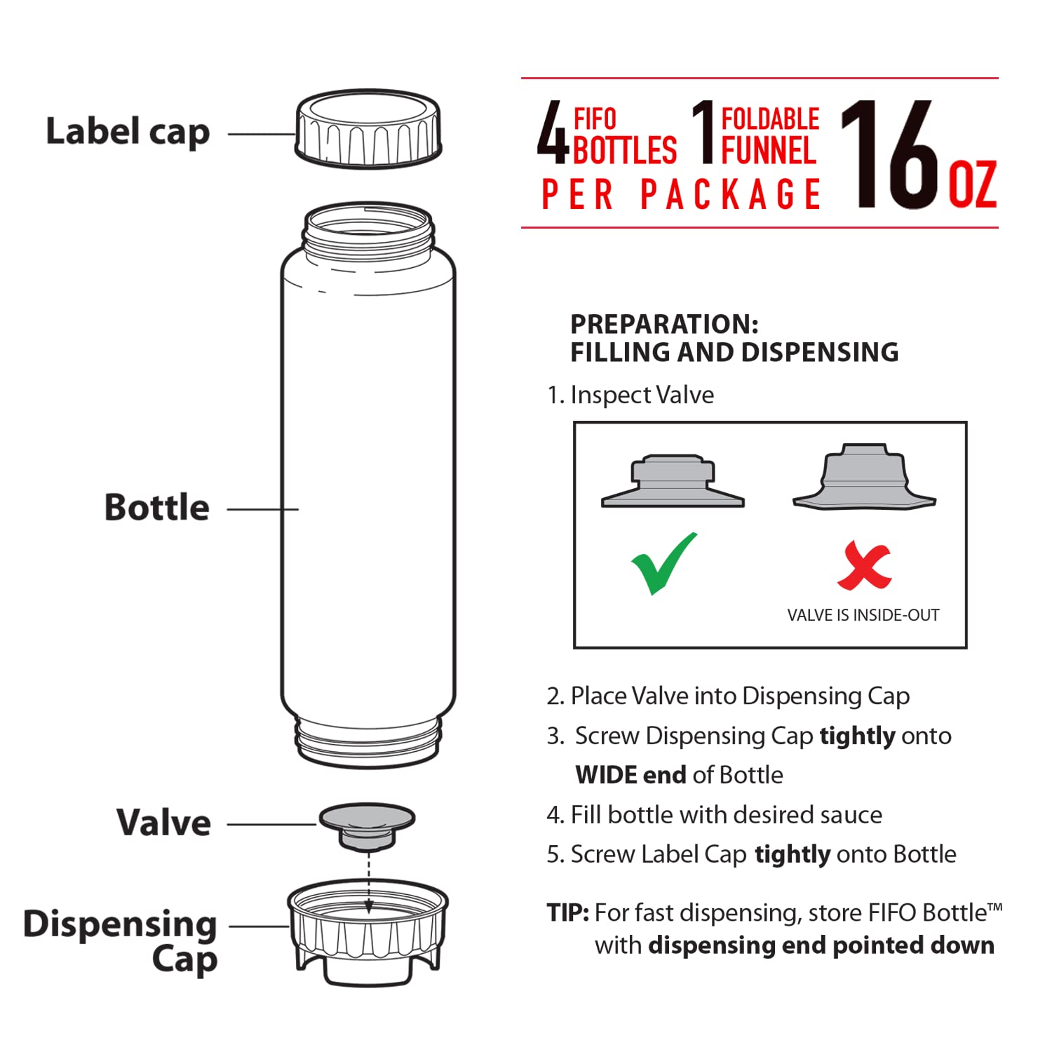 FIFO Squeeze Bottle Refillable (6 Pack) Blue Dispenser for Thick Condiments, Tartar Sauces, Rellish and Dressing with Flexible Funnel (Blue)