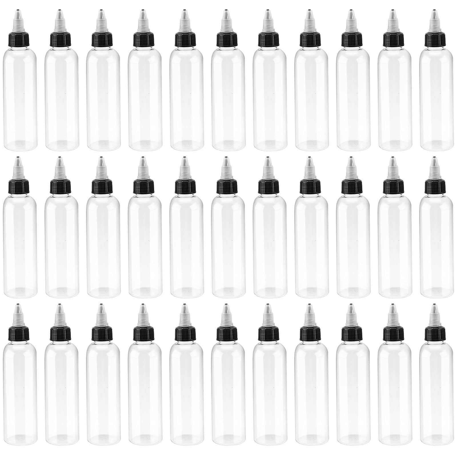 MAHIONG 64 PCS 4 oz Plastic Squeeze Bottles, Round Dispensing Bottles with Twist Top Cap for Crafts, Kitchen, Household, Clear