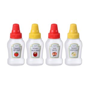 hymaome 4pcs mini condiment squeeze bottle ketchup/soy sauce/honey/salad dressing container portable reusable lunchbox dispensers with screw cap,25ml