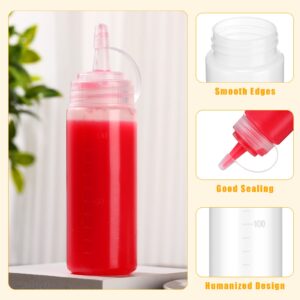 Hoolerry 32 Pcs 4oz Plastic Squeeze Bottles Condiment Squirt Bottle Set with Discrete Measurements Dressing Container Ketchup Dispenser for Syrup BBQ Grilling Liquids and More