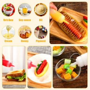 Hoolerry 32 Pcs 4oz Plastic Squeeze Bottles Condiment Squirt Bottle Set with Discrete Measurements Dressing Container Ketchup Dispenser for Syrup BBQ Grilling Liquids and More