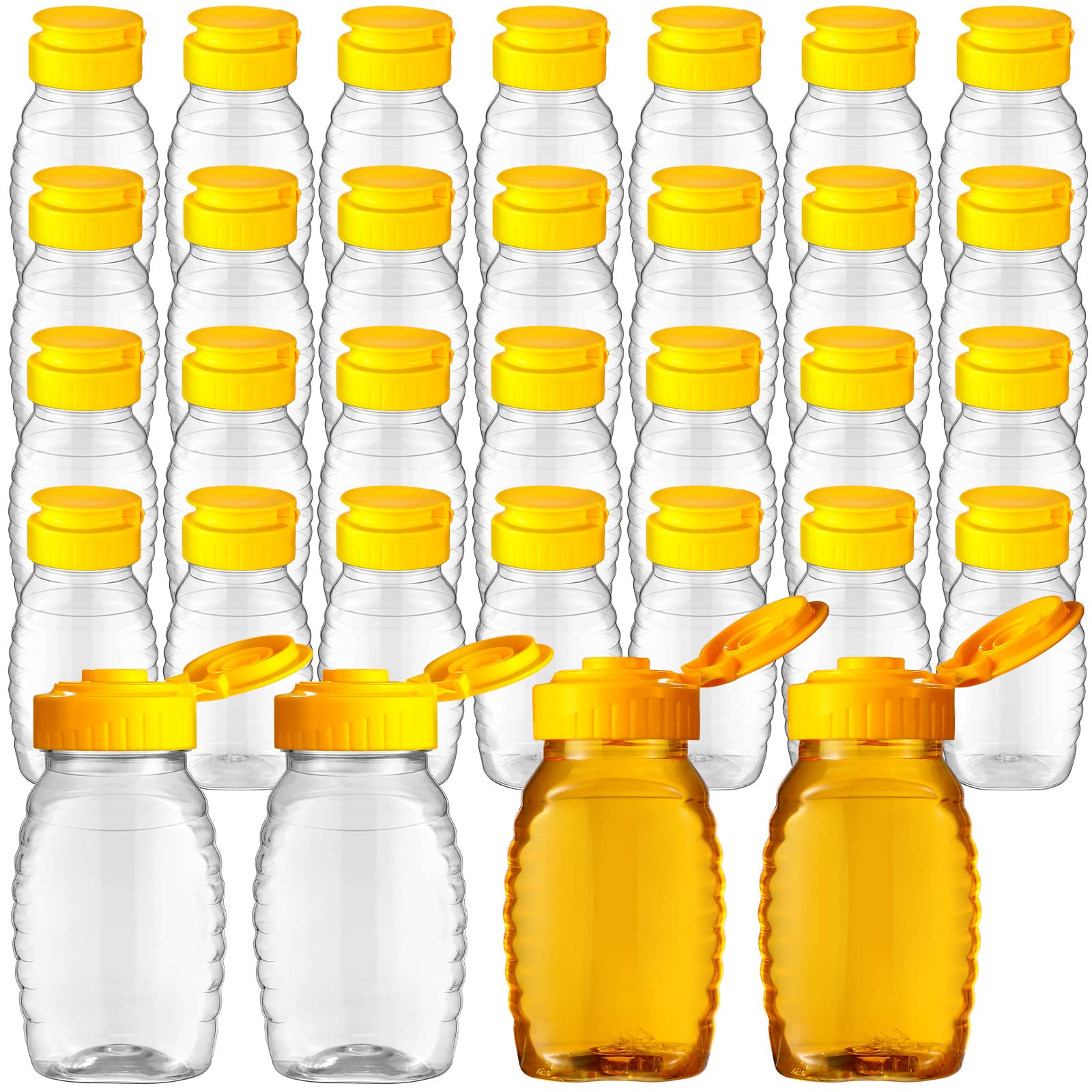 32 Pieces 5 oz Clear Plastic Honey Bottles Squeeze Honey Containers Jars Empty Refillable Honey Holder with Leak Proof Flip Lid for Storing and Dispensing Food Syrup Sauce