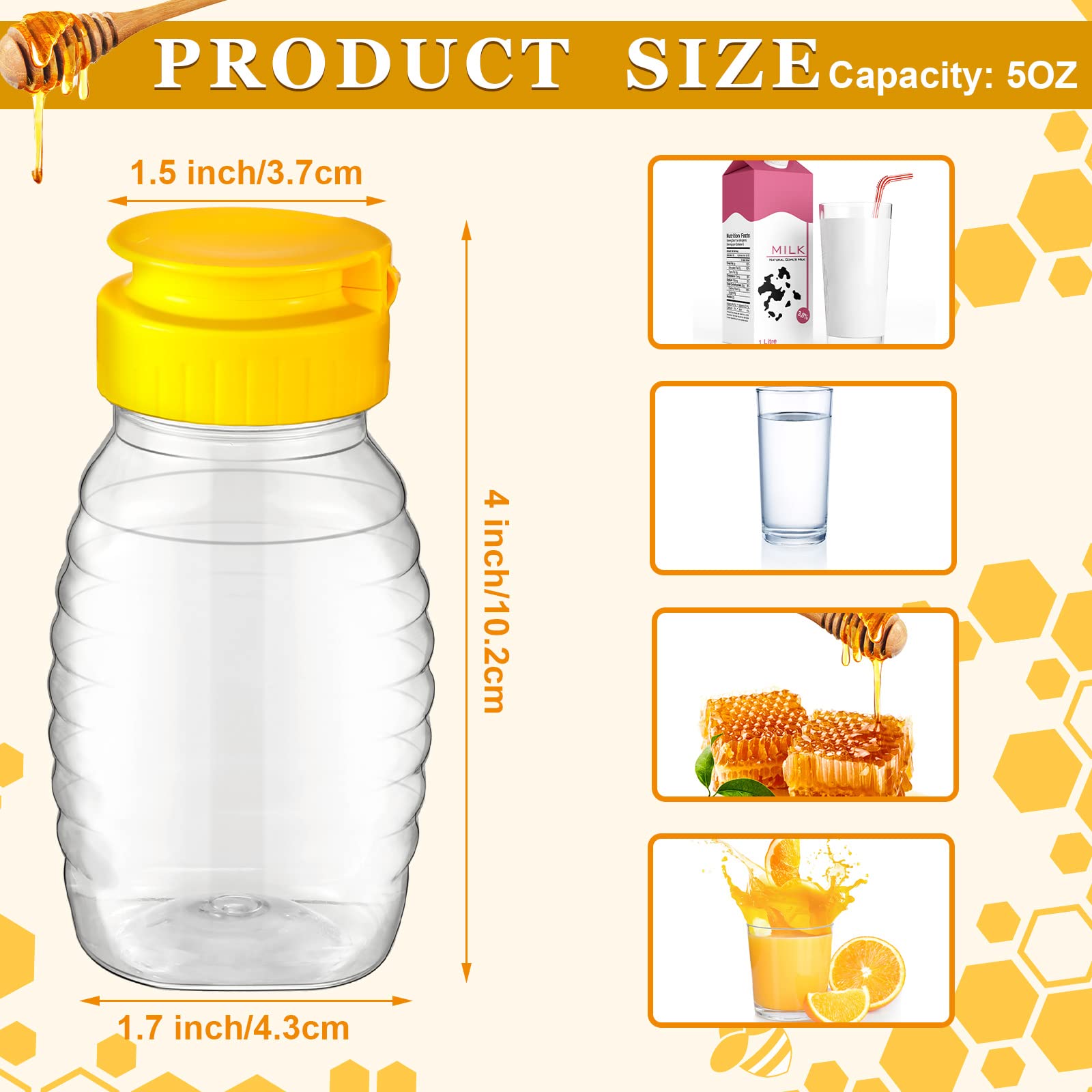 32 Pieces 5 oz Clear Plastic Honey Bottles Squeeze Honey Containers Jars Empty Refillable Honey Holder with Leak Proof Flip Lid for Storing and Dispensing Food Syrup Sauce