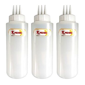 kitchen bottle condiment set 3 hole dispenser lid plastic squeeze for sauce mustard ketchup 12 oz. / 340 ml.