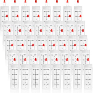 Foraineam 40 Pack 4 oz (120 ml) Small Condiment Squeeze Bottles with Red Tip Cap and Measurement, Durable Plastic Squirt Bottle for for Cookie Decorating, Sauces, Syrup, Salad, Arts and Crafts