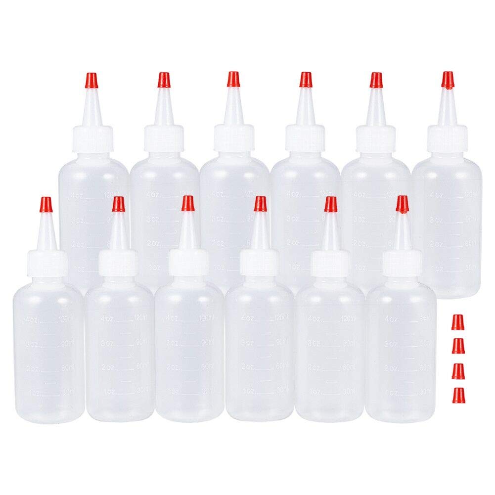 BENECREAT 12PCS 4 Ounce Plastic Squeeze Dispensing Bottles with Measurement and Red Tip Caps - Good for Crafts, Art, Glue, Multi Purpose