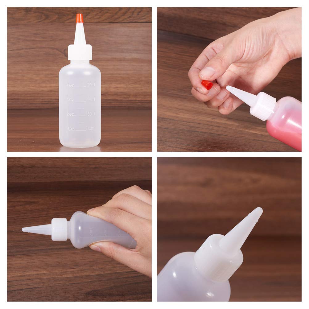 BENECREAT 12PCS 4 Ounce Plastic Squeeze Dispensing Bottles with Measurement and Red Tip Caps - Good for Crafts, Art, Glue, Multi Purpose