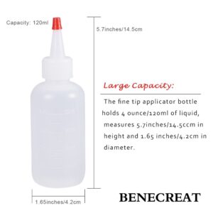 BENECREAT 12PCS 4 Ounce Plastic Squeeze Dispensing Bottles with Measurement and Red Tip Caps - Good for Crafts, Art, Glue, Multi Purpose