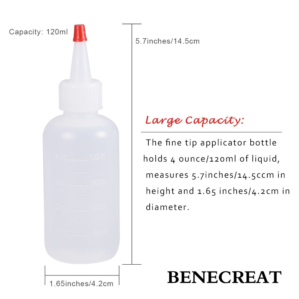 BENECREAT 12PCS 4 Ounce Plastic Squeeze Dispensing Bottles with Measurement and Red Tip Caps - Good for Crafts, Art, Glue, Multi Purpose