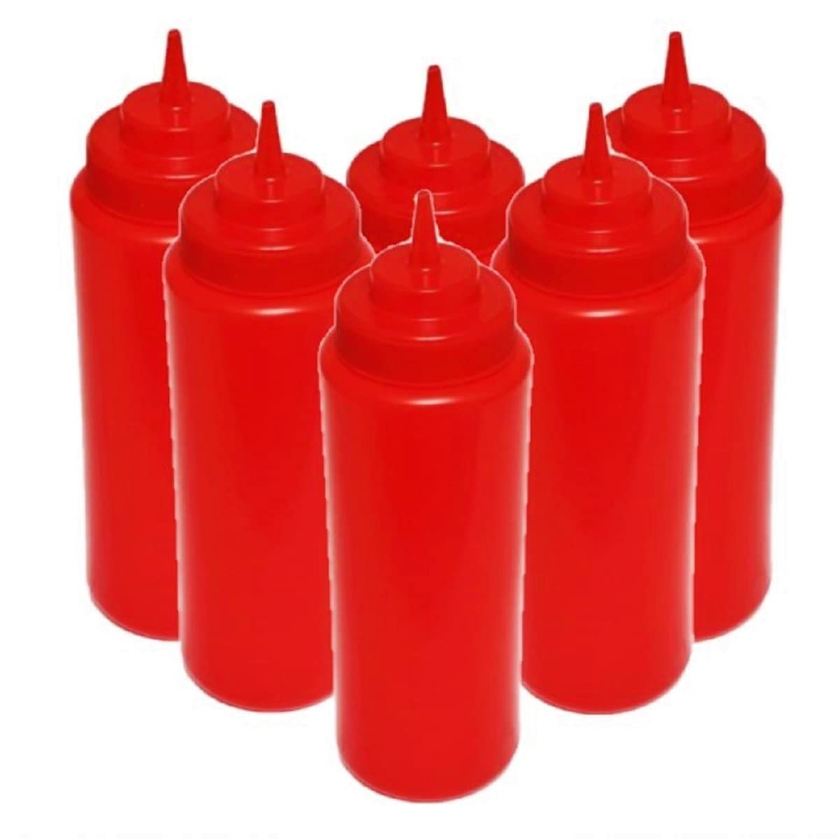 TrueCraftware-Set of 6 Squeeze Condiment Wide Mouth Dispensing Bottles 32 oz Red- Plastic Squeeze Bottle For Sauces Spreads Ketchup Mustard Mayo Hot sauces and Olive oil