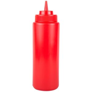 TrueCraftware-Set of 6 Squeeze Condiment Wide Mouth Dispensing Bottles 32 oz Red- Plastic Squeeze Bottle For Sauces Spreads Ketchup Mustard Mayo Hot sauces and Olive oil