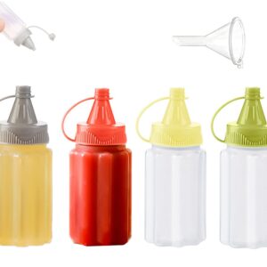 THYULIFE 4 Pack Mini Ketchup Bottles with Funnel, 25ml, BPA Free, Leakproof, Portable, Refillable, Suitable for BBQ, Kitchen, Picnic, Wedding, Luncheon, Salad Dressing, Syrups, Oil, Vinegar