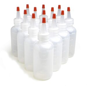 Bastex 13 Pack 4 Ounce Plastic Squeeze Bottles With Caps and Measurements. Small Mini Squeeze Bottle for Arts and Crafts, Paint, Icing, Liquids, Condiment, Glue. Sauces and More