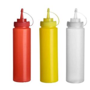 3PCS 360ML/12OZ Refillable Empty Squeeze Sauce Condiment Plastic Bottles Container Food Grade Salad Dressing Storage Jar With Cap For Oils Ketchup Mustard Vinegar Cream Honey Mayonnaise(Random Color)