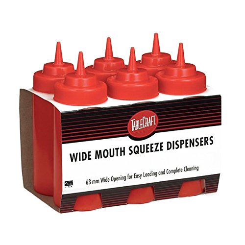 TableCraft Wide Mouth Squeeze Bottle Red, 16 oz, Plastic | 6/Pack