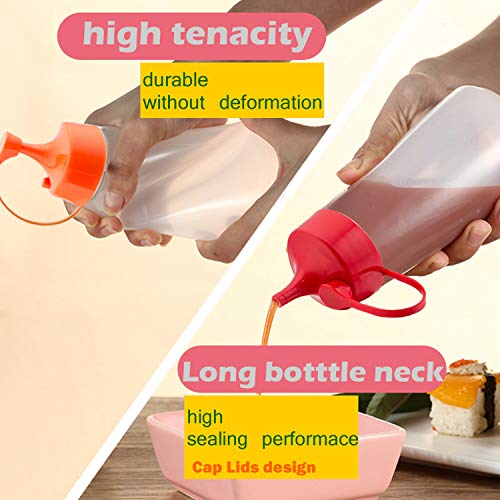 Leonyo 10PCS Condiment Squeeze Bottle Kit - Plastic Squirt Bottles for Sauce, Ketchup, Salad, Mustard, Pancake, Olive Oil, Paint, Workshop - 12 oz / 400ml, 6 Pack, 2 Funnel, 1 Label, 1 Chalk Mark