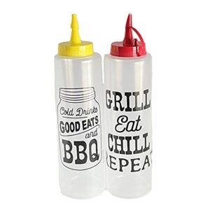 Cooking Concepts BBQ Condiment Bottles, 2-ct. Packs, Red top, Yellow top w/ clear bottles