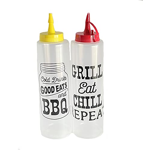 Cooking Concepts BBQ Condiment Bottles, 2-ct. Packs, Red top, Yellow top w/ clear bottles