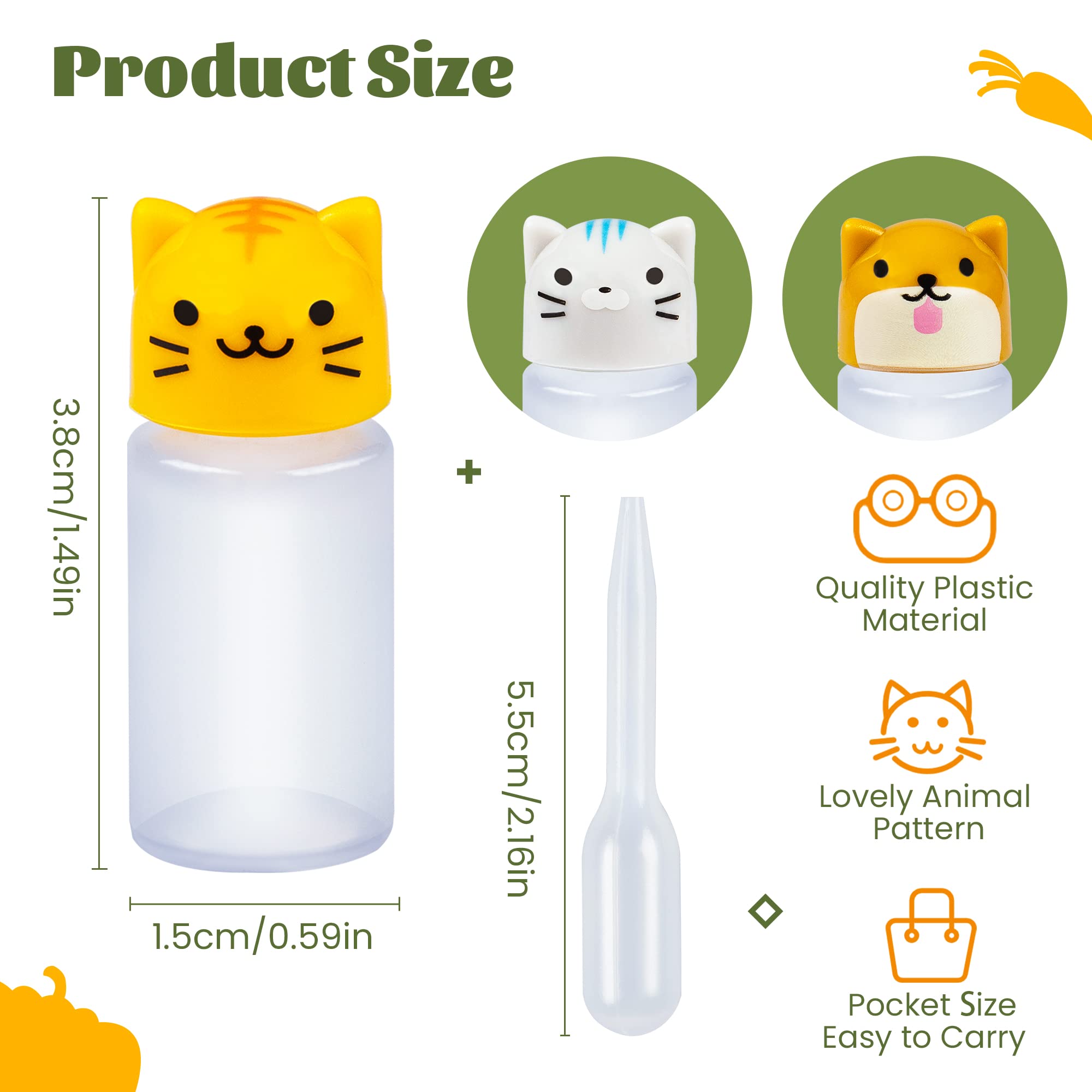 RONRONS 6 Pieces Lovely Cat Dog Shaped Condiment Squeeze Bottles Mini Ketchup Bottles Sauce Dispensers Bottle Plastic Portable Condiment Containers Jar with Dropper for Kids Bento Box Accessories