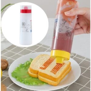 4 Hole Jam Squeeze Bottle with Cap Lids, 300ml Large Capacity Leak Proof Condiment Squeeze Sauce Bottles for Salad Dressing, Ketchup, Mayonnaise, Olive Oil (Yellow)