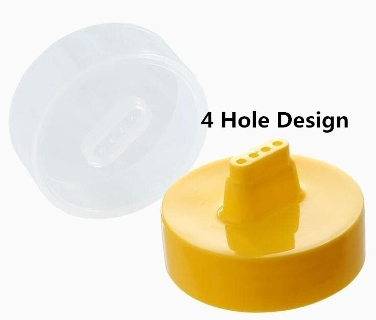 4 Hole Jam Squeeze Bottle with Cap Lids, 300ml Large Capacity Leak Proof Condiment Squeeze Sauce Bottles for Salad Dressing, Ketchup, Mayonnaise, Olive Oil (Yellow)