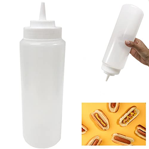 1 Large Clear Squeeze Bottle Wide Mouth Condiment Dispenser Dressing Sauce 32 Oz