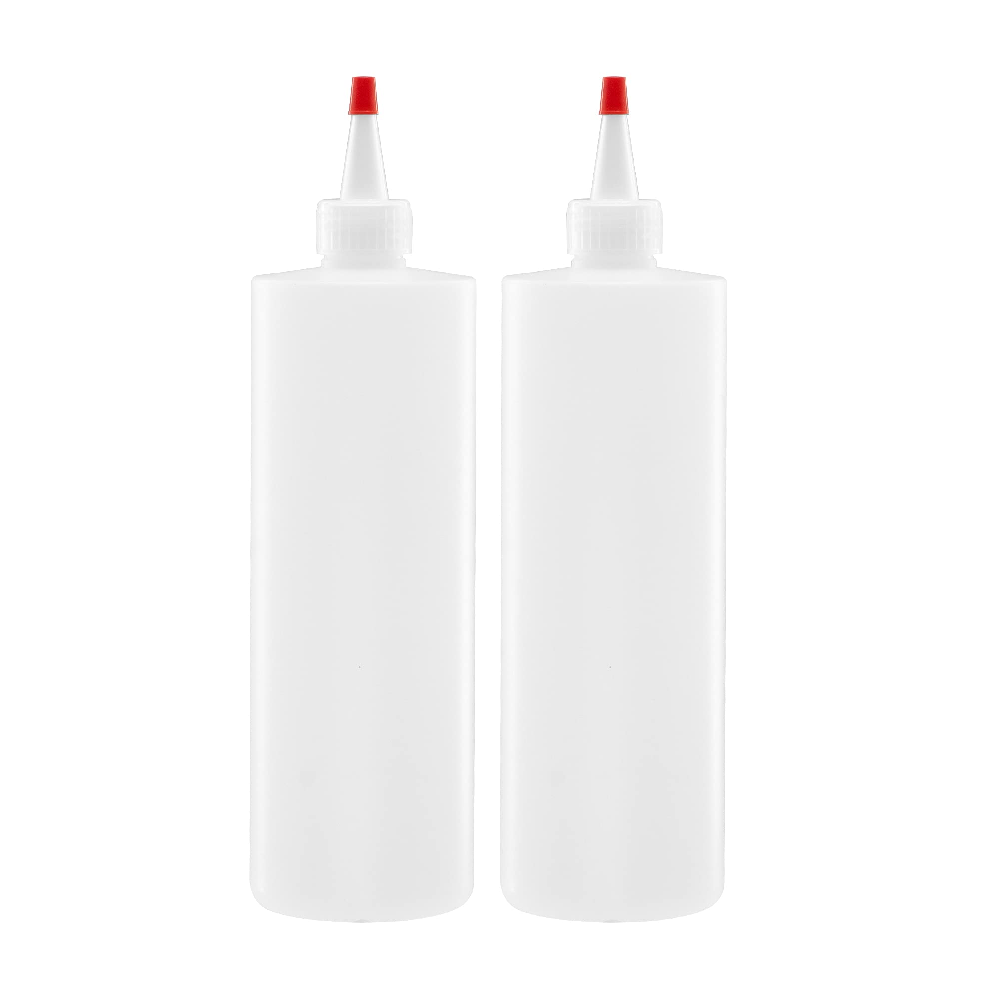 LAKESHORE TRADE Squeeze Bottles with Red Cap - Pack of 2, Leak Proof Refillable Condiment Container for Kitchen Use - 16 Ounce