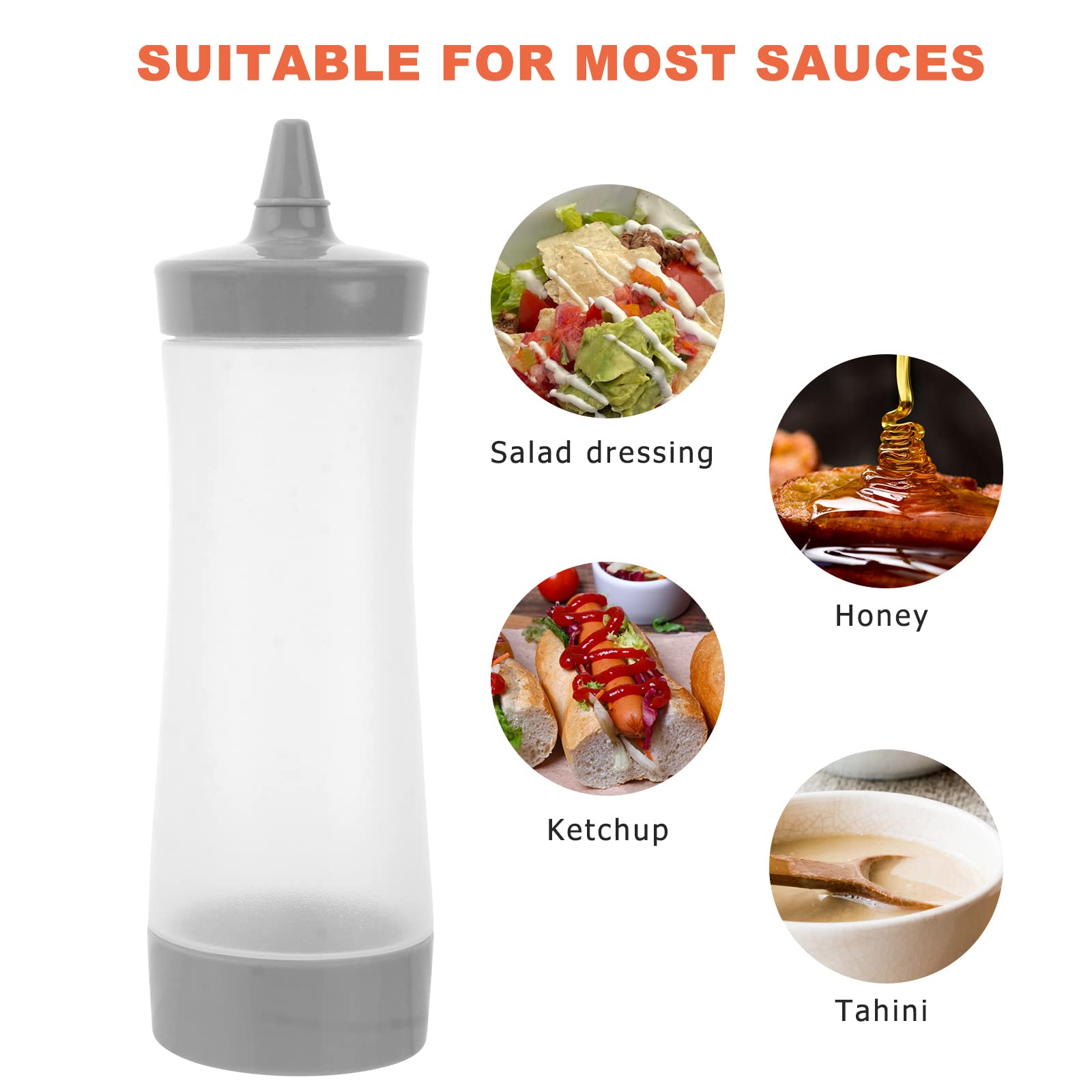 UPKOCH 3PCS Plastic Squeeze Squirt Condiment Bottles Ketchup Bottle Mustard Sauce Containers for Kitchen Condiment (Grey)