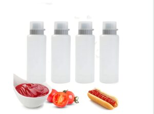 knc 4pcs 16oz/450ml 5-hole plastic squeeze condiment bottles, leak proof refillable condiment container for sauce oil vinegar ketchup mustard salad dressing kitchen accessories