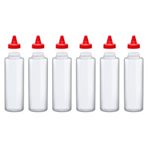 Amazing Abby - 16-Ounce Plastic Squeeze Bottles (Set of 6), Reusable Condiment Bottles, BFA-Free, Dishwasher-Safe, Perfect for Ketchup, Mustard, Mayonnaise, Sauces, Condiments, Dressings, and More