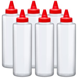 Amazing Abby - 16-Ounce Plastic Squeeze Bottles (Set of 6), Reusable Condiment Bottles, BFA-Free, Dishwasher-Safe, Perfect for Ketchup, Mustard, Mayonnaise, Sauces, Condiments, Dressings, and More