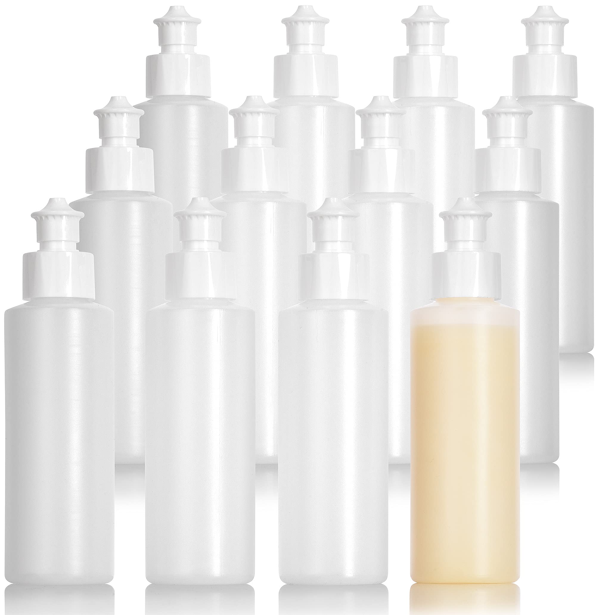 JUVITUS 6 oz Clear Natural Refillable Plastic Squeeze Bottle with White Push Pull Cap Dispenser (12 Pack)