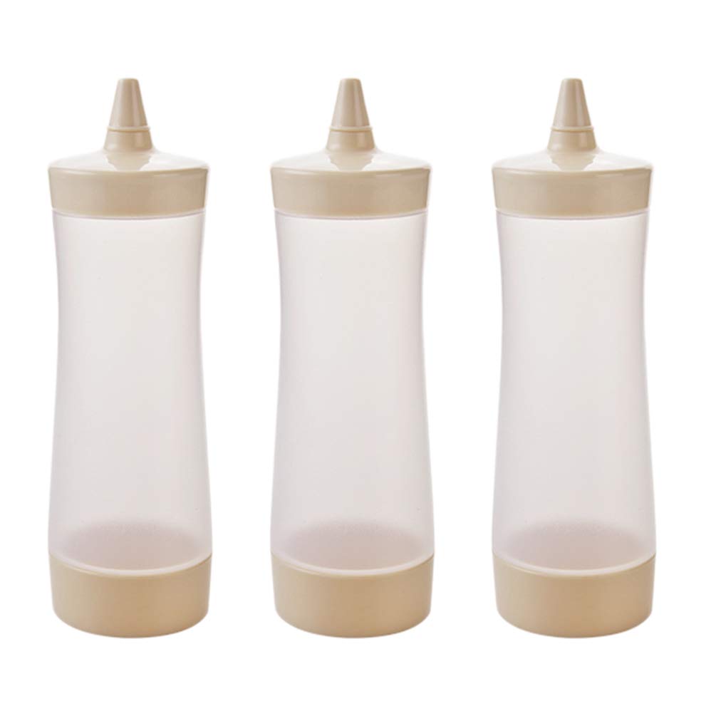 FRCOLOR Condiment Squeeze Bottles 3pcs Squeeze Condiment Bottles, Mustard Bottle Ketchup Bottles for Home Kitchen Reataurant ( Beige ) Reusable Squeeze Bottle