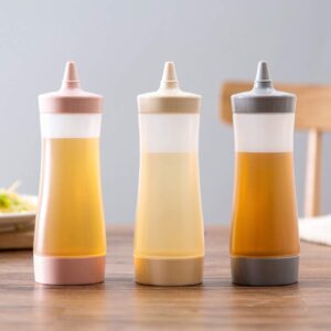 FRCOLOR Condiment Squeeze Bottles 3pcs Squeeze Condiment Bottles, Mustard Bottle Ketchup Bottles for Home Kitchen Reataurant ( Beige ) Reusable Squeeze Bottle