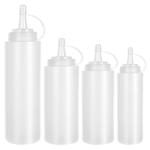 MOTZU 4 Pack Plastic Squeeze Squirt Condiment Bottles, 8/12/16/24 oz, White Seasoning Bottles with Twist On Cap Lids, Suitable For Syrups, Cream, Sauces, Ketchup, Works of Art and Crafts