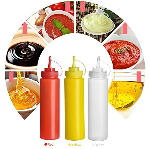 MOTZU 4 Pack Plastic Squeeze Squirt Condiment Bottles, 8/12/16/24 oz, White Seasoning Bottles with Twist On Cap Lids, Suitable For Syrups, Cream, Sauces, Ketchup, Works of Art and Crafts