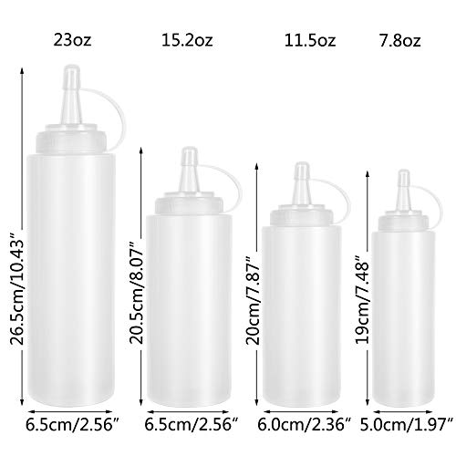 MOTZU 4 Pack Plastic Squeeze Squirt Condiment Bottles, 8/12/16/24 oz, White Seasoning Bottles with Twist On Cap Lids, Suitable For Syrups, Cream, Sauces, Ketchup, Works of Art and Crafts