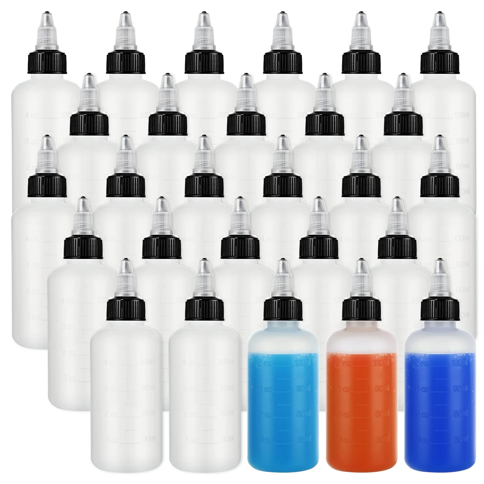 YAYODS 40 Pack 4oz Plastic Squeeze Bottles with Twist Top Cap and Scale, Small Condiment Squeeze Bottles Boston Dispensing Bottles Small Squirt Bottles for Liquids, Sauces, Oil, Crafts