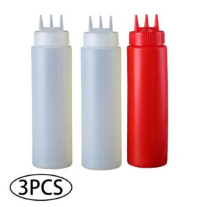 Vepoty Squeeze Bottle 3pcs 3 Hole Condiment Bottles for Ketchup Mustard Salad Dressing Seasoning Squeezer Kitchen Accessories