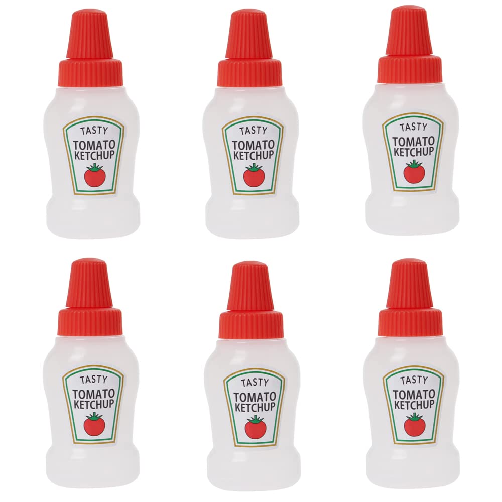 IUAQDP 6 Pieces Mini Ketchup Bottles, Portable Squeeze Tomato Sauce Storage Container for Lunch Box, Plastic Refillable Condiment Clear Dispenser for School Office Camping BBQ, 25ml/0.84oz (Red)