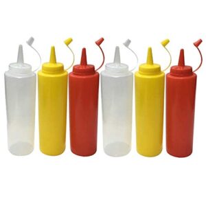 Kolice 6-pack food service squeeze, squirt condiment bottle, table condiment squirt disperser, squeeze squirt bottle, narrow mouth squeeze with cap & lid (24 oz)