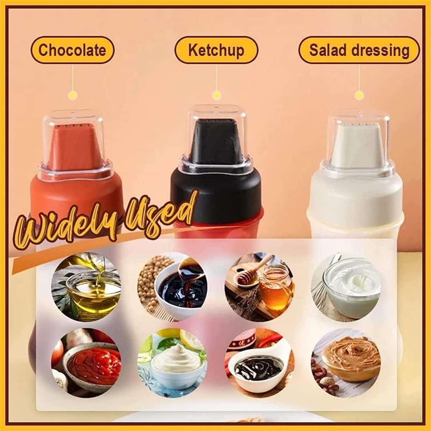 YYYFEI 5-hole Sauce Squeeze Bottles with Lid，9.87oz/280ml Plastic Condiment Bottles for Ketchup Peanut Butter Ketchup Salad Dressing Mustard ，with Scale and Labels,3pcs